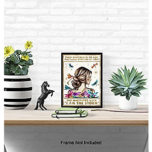 Inspirational Positive Quotes Wall Decor - She Whispered Back I Am The Storm - Hippie Boho Wall Art - Motivational Poster - Encouragement Gifts for Women - Rustic Bedroom Living Room Home Office