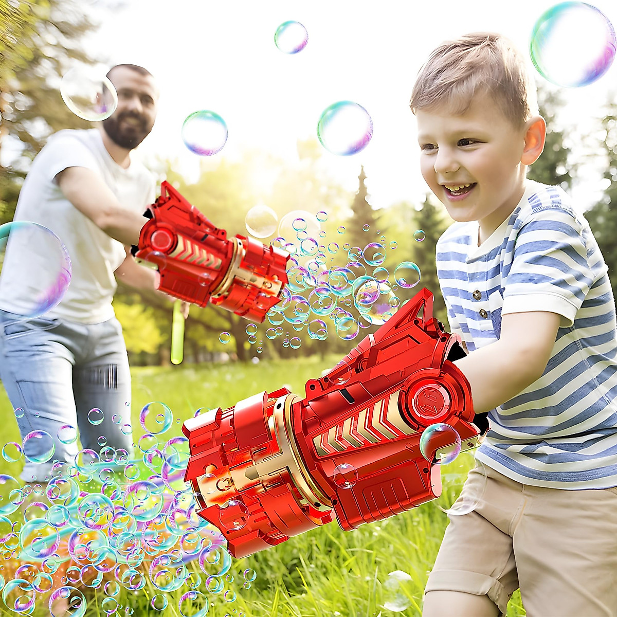 ROHSCE Bubble Machine Gun, Automatic Bubble Blaster for Toddlers Kids Ages 5 6 7 8 9 10 11 12 Year Old, Great Gifts for Children Adult, Bubble Shooter with Led Lights for Outdoor Party, Bubble Blower