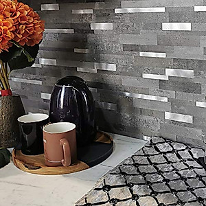 COLAMO Luxury 10 Sheet Peel and Stick Cement Gray Silver Aluminum Metal Mix Tile, Adhesive Faux Stone Tile for RV,Kitchen Sink Backsplash,Bathroom,Accent Wall, Self Stick On Wall Tile (Concrete Look)