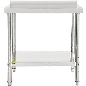 VEVOR Stainless Steel Prep Table, 36 x 24 x 35 Inch, 440lbs Load Capacity Heavy Duty Metal Worktable with Backsplash and Adjustable Undershelf, Commercial Workstation for Kitchen Restaurant