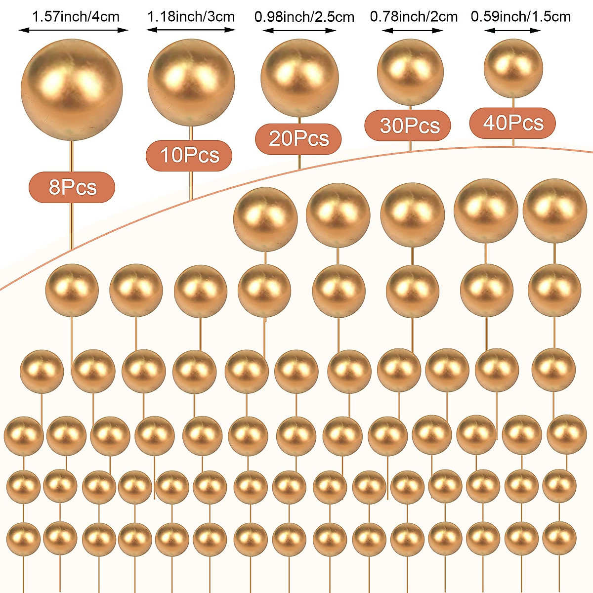 Tondiamo 108 Pcs Balls Cake Topper Balloons Cupcake Topper DIY Cake Insert Topper Foam Cake Balls Baking Decoration for Wedding Anniversary Birthday (Gold,Multi Sizes)