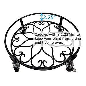 Cocoyard Heavy Duty Metal Plant Caddy Planter Dolly, Flower Pot Holder Rack for Indoor Outdoor Planter Support Planter Pot Trivet (14-Inch Black)