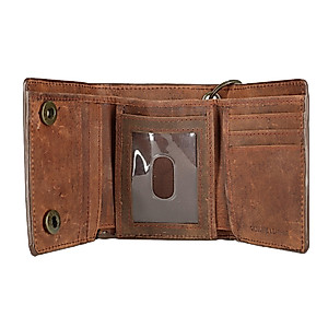 CTM® Men's Crazy Horse Leather RFID Trifold Chain Wallet, Brown