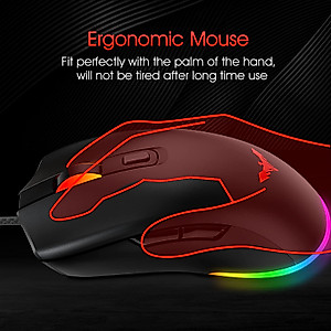 havit RGB Gaming Mouse Wired PC Gaming Mice with 7 Color Backlight, 6 Buttons, Up to 6400 D P I Computer USB Mouses for Desktop Laptop Gamer & Work