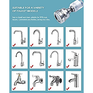 Water Filter for Sink, 360° Rotating Faucet Water Filter, Kitchen Bathroom Universal Swivel Sink Filter, with 3 Water Outlet Modes (Silver)