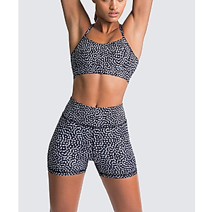 IWEMEK Women 2 Piece Workout Outfits Polka Dot Print High Wasit Biker Shorts + Backless Adjustable Sport Bra Sets Exercise Running Gym Clothes Black Polka Dots Small