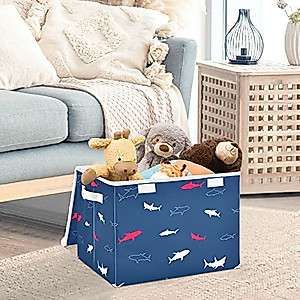 Kigai Cute Shark Storage Baskets for Shelves Foldable Closet Basket Storage Bins with Lid for Clothes Home Office Toys Organizers