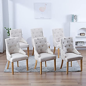 nozama Upholstered Dining Chairs Set of 2 Elegant Tufted Fabric Parsons Chair with Solid Wood Legs (Dark Beige)