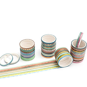 YUBBAEX 60 Rolls Skinny Washi Tape Set Gold Foil Masking Thin Basic Patterns Decorative Tapes for Arts, DIY Crafts, Journals, Planners, Scrapbook, Wrapping