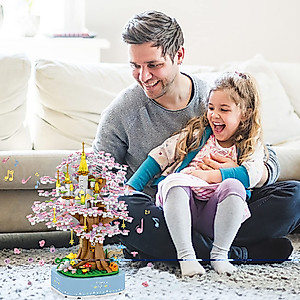 Charming 608-Piece Rotating Sakura Treehouse Music Box Building Blocks Set - Educational Puzzle Toy, for Kids Over 6 and Adults