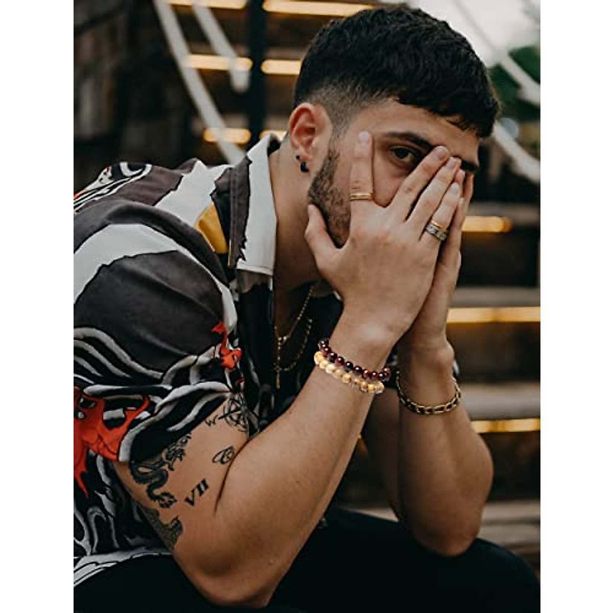 SONNYX 10 Pcs 8mm Semi-Precious Gemstones Bracelets Round Beaded Bracelets for Men Women Stone Crystal Stretch Beaded Bracelet Unisex