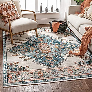 Well Woven Indira Manor Vintage Bohemian Medallion Oriental Blue 8x10 (7'10" X 9'10") Area Rug