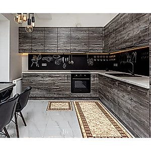 Gloria Non Slip Rubber Back Kitchen Rug Kitchen Runner Kitchen Mat Carpet for Kitchen Anti Slip Stair Treads (Emy-BGE, Kitchen Set (20"x59" and 20"x30"))