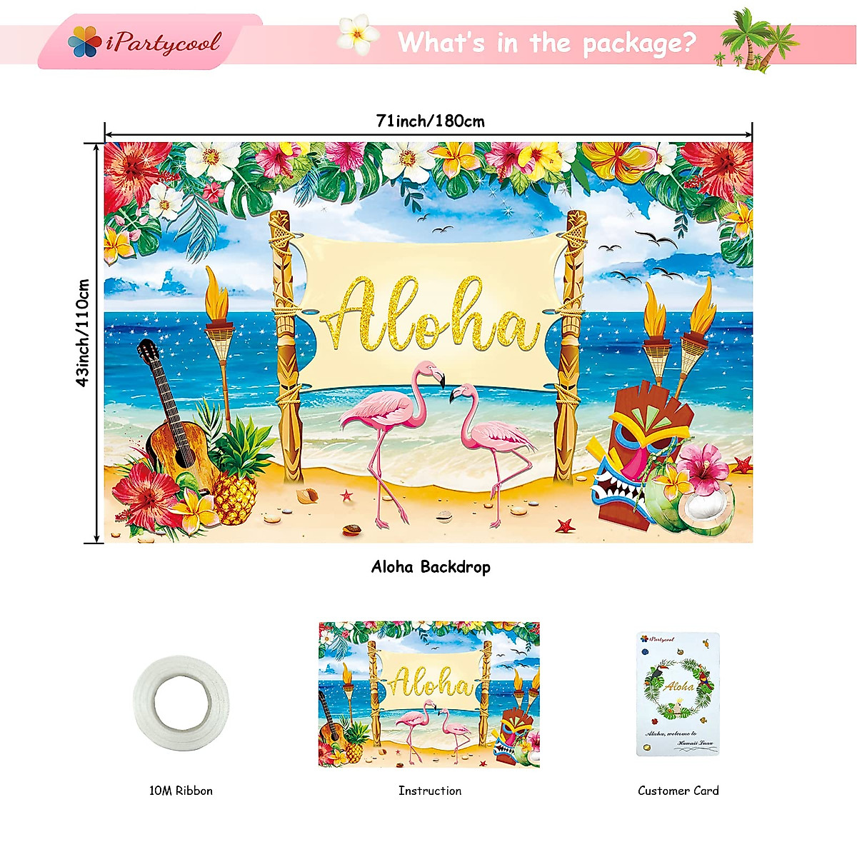 Upgraded, Hawaiian Luau Party Decorations, Aloha Luau Backdrop Summer Beach Banner Background Photography Supplies for Birthday Musical Party Baby Shower Tropical Tiki Themed Decoration 72"x44"