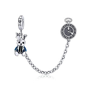 LAMOONY Safety Chain Charm 925 Sterling Silver Stopper Charm Clip Charm Lock Charm for Pandora Charm Bracelet (o)