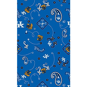 University of Kentucky Paisley Bandana Print Cotton Fabric, Blue & White - Sold By the Yard