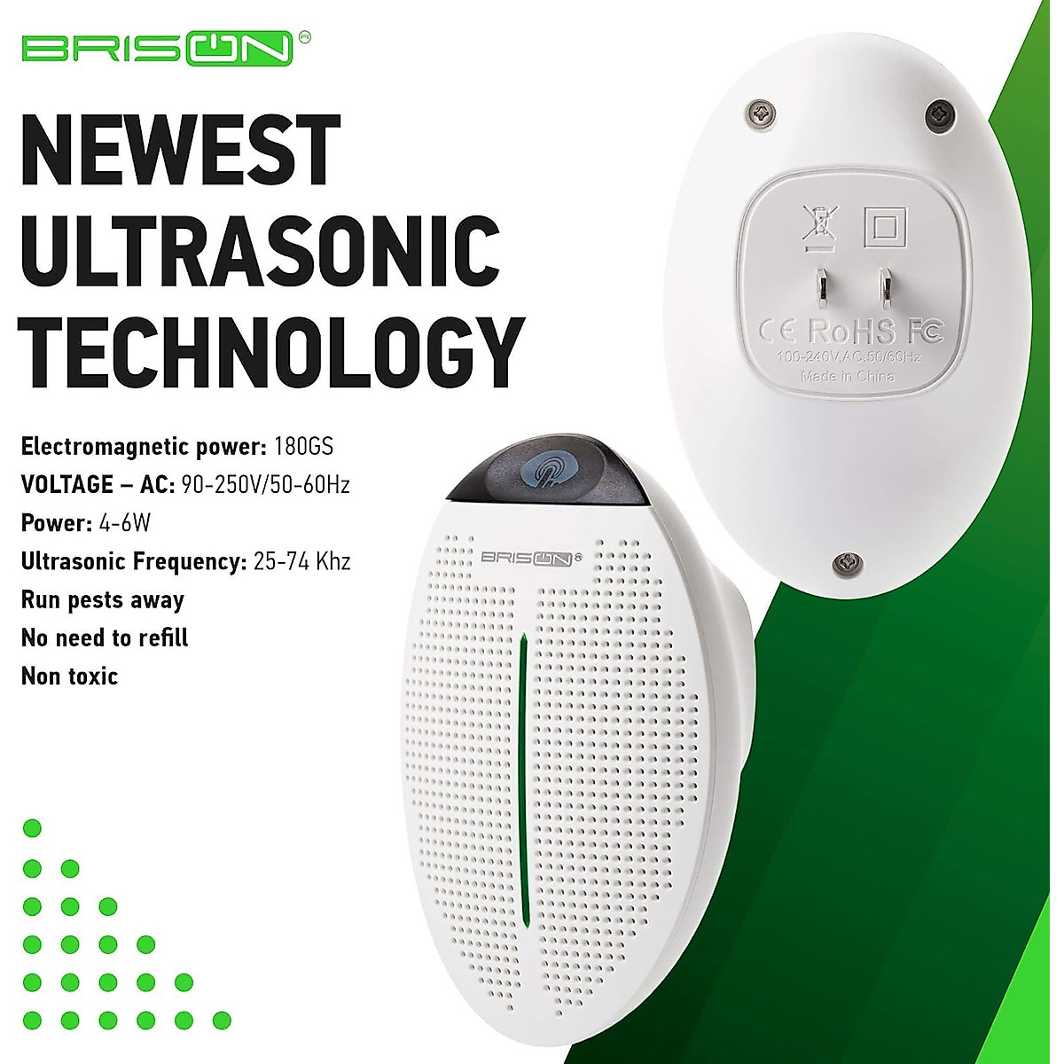 BRISON Ultrasonic Pest Repeller Indoor Pest Repellent Plug in Device - Pest Control for Home Office Hotel Warehouse 4 PCS, White