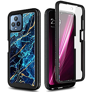 NZND Case for T-Mobile REVVL 6 5G / REVVL 6X 5G with [Built-in Screen Protector], Full-Body Shockproof Protective Rugged Bumper Cover, Impact Resist Durable Phone Case (Marble Design Sapphire)