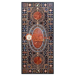 Rectangular Pietra Dura Marble Big 106"x47" Dining Table Top Mosaic Inlay Restaurant Decor