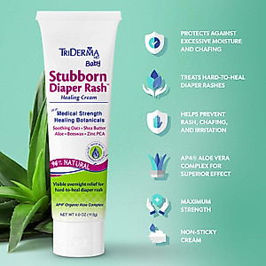 TriDerma MD Baby Stubborn Diaper Rash Relief Cream, Healing for Hard-to-Heal Diaper Rash, Treat and Prevent Diaper Rash and Seal Out Wetness, Non-Greasy Diaper Rash Ointment 4.0 Ounce