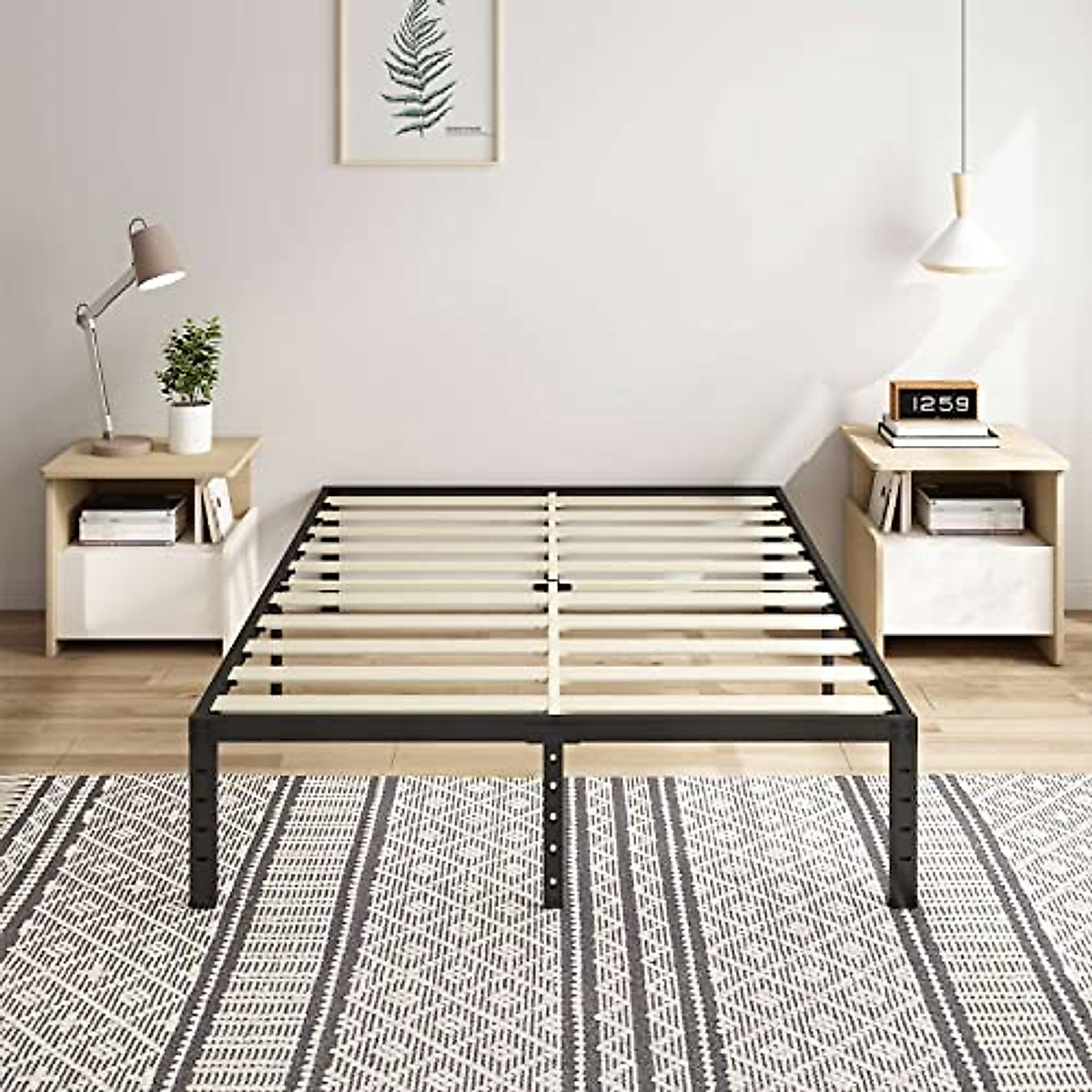 Founasia King Platform Bed Frame，18 Inches High Heavy Duty Metal Bedframe with Wide Wood Slats Hold up to 3500lbs,Noise-Free, No Box Spring Needed, 16-Inch Underbed Storage Space
