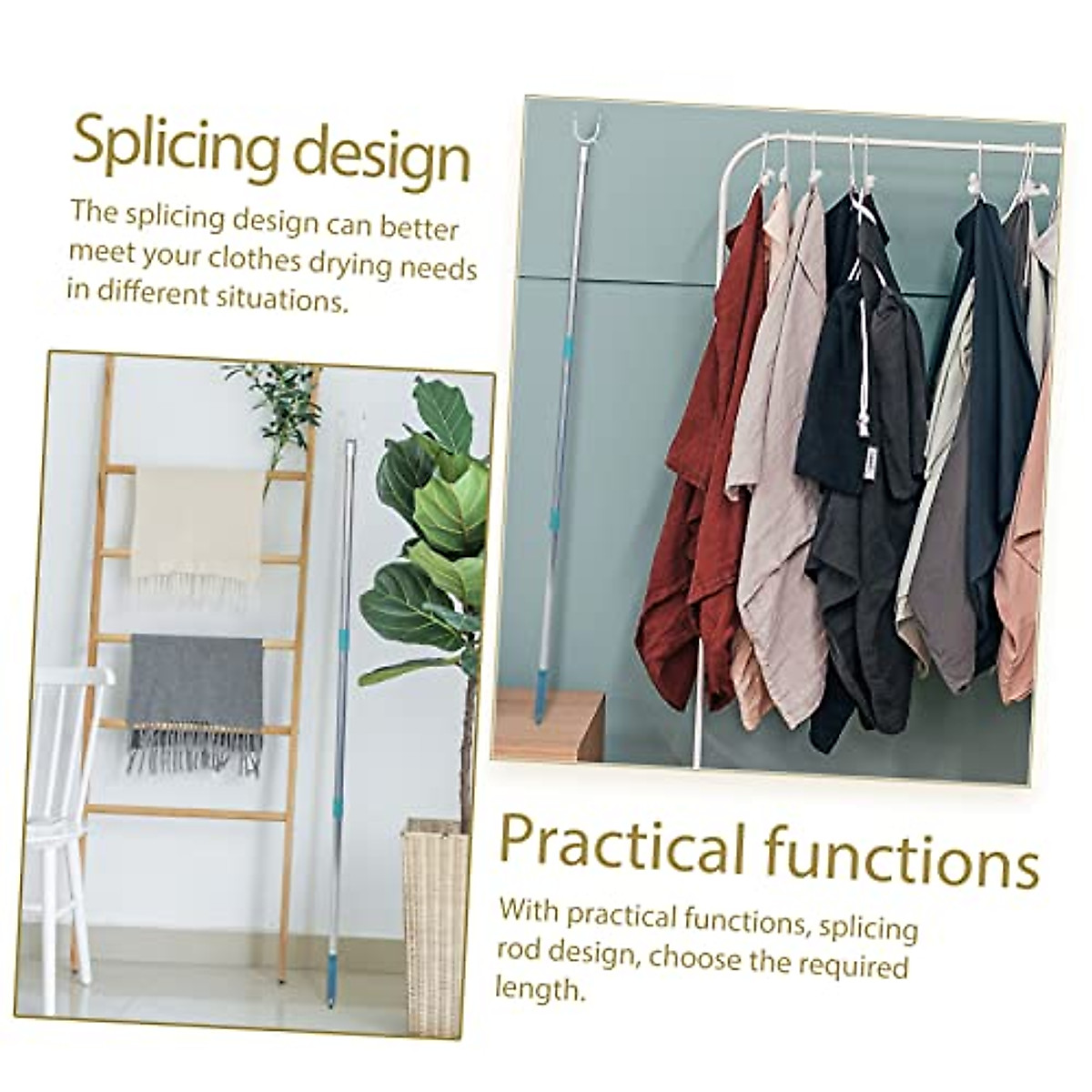 Abaodam 4pcs stitching clothes rail outdoor window shade stainless steel hangers outdoor tools Retractable closet pole extended closet pole clothing hook pole Professional Clothes Rod CD