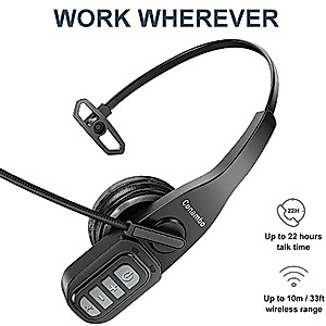 Conambo Bluetooth Headset, Bluetooth Trucker Headset with Noise Canceling Mic, On Ear Bluetooth Headphones for Cell Phone/PC/Tablet/Laptop/Computer, Hands Free Headset for Trucker/Business/Students