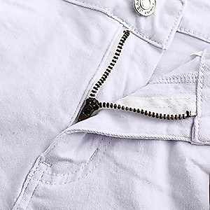 THUNDER STAR Women Mid Rise Ripped Stretchy Jeans Shorts Frayed Raw Hem Casual Denim Shorts White1# M