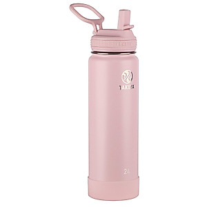 Takeya Actives Insulated Stainless Steel Water Bottle with Straw Lid, 24 Ounce, Blush & Actives Insulated Stainless Steel Water Bottle with Spout Lid, 24 oz, Onyx