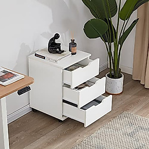 Farini Mobile File Cabinet for Home Office, 3 Drawer Chest Wood, Drawers Unit for Under Desk, Storage Drawers Cabinet White