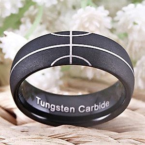 CLOUD DANCER Sporty Basketball Pattern Design Ring - 8mm Width Sand Blasted Tungsten Ring Wedding Band Ring Engagement Anniversary Jewelry (7.5)