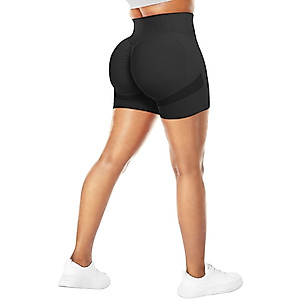 A AGROSTE High Waist Workout Shorts for Women Seamless Scrunch Butt Lifting Short Gym Smile Contour Cycling Biker Shorts A-Black