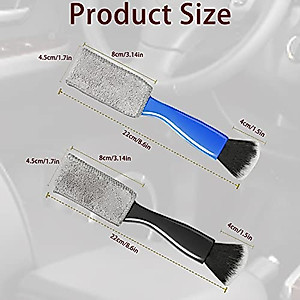 2 Pcs Double Head Brush for Car Cleaning, Portable Car Interior Detailing Brush Car Dust Brush, Auto Detail Brush Exterior Soft Bristles Car Seat Brush for Cleaning Air Vent Dashboard (Blue & Black)