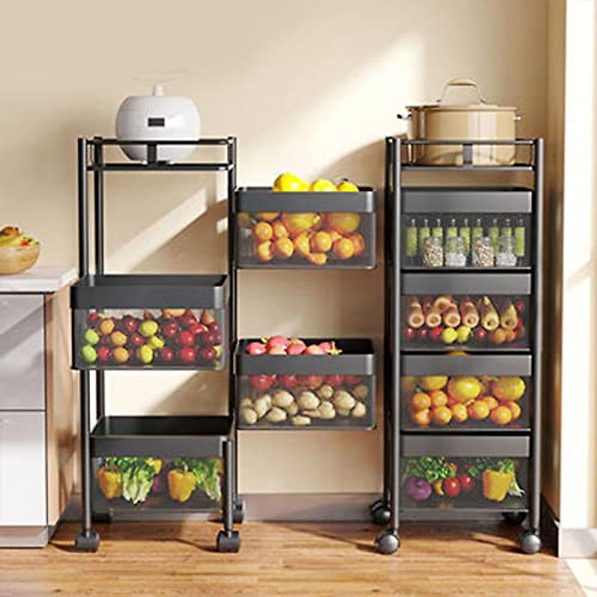 kunghei 31" Rotating Kitchen Storage Rack Organization Shelf Floor Living Room Multi-Layer Movable Fruit Vegetable Storage Rack Snack Stand Household Shelf Metal Unit Bathroom Toilet Organizer
