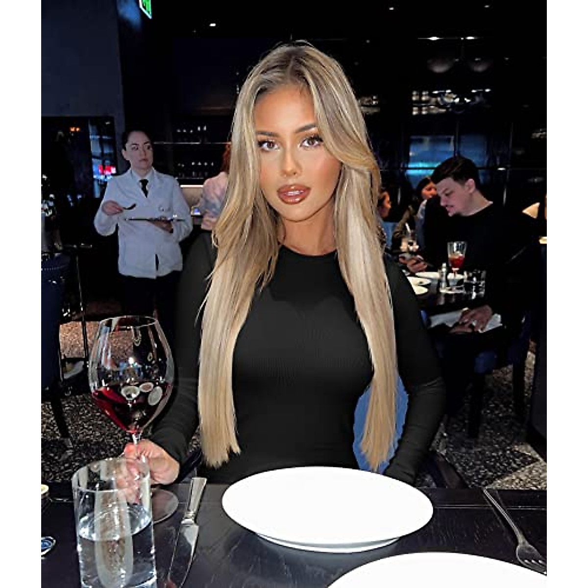 OQQ Women's 3 Piece Long Sleeve Shirt Crew Neck Stretch Fitted Underscrubs Layer, Black Coffee Beige, Large