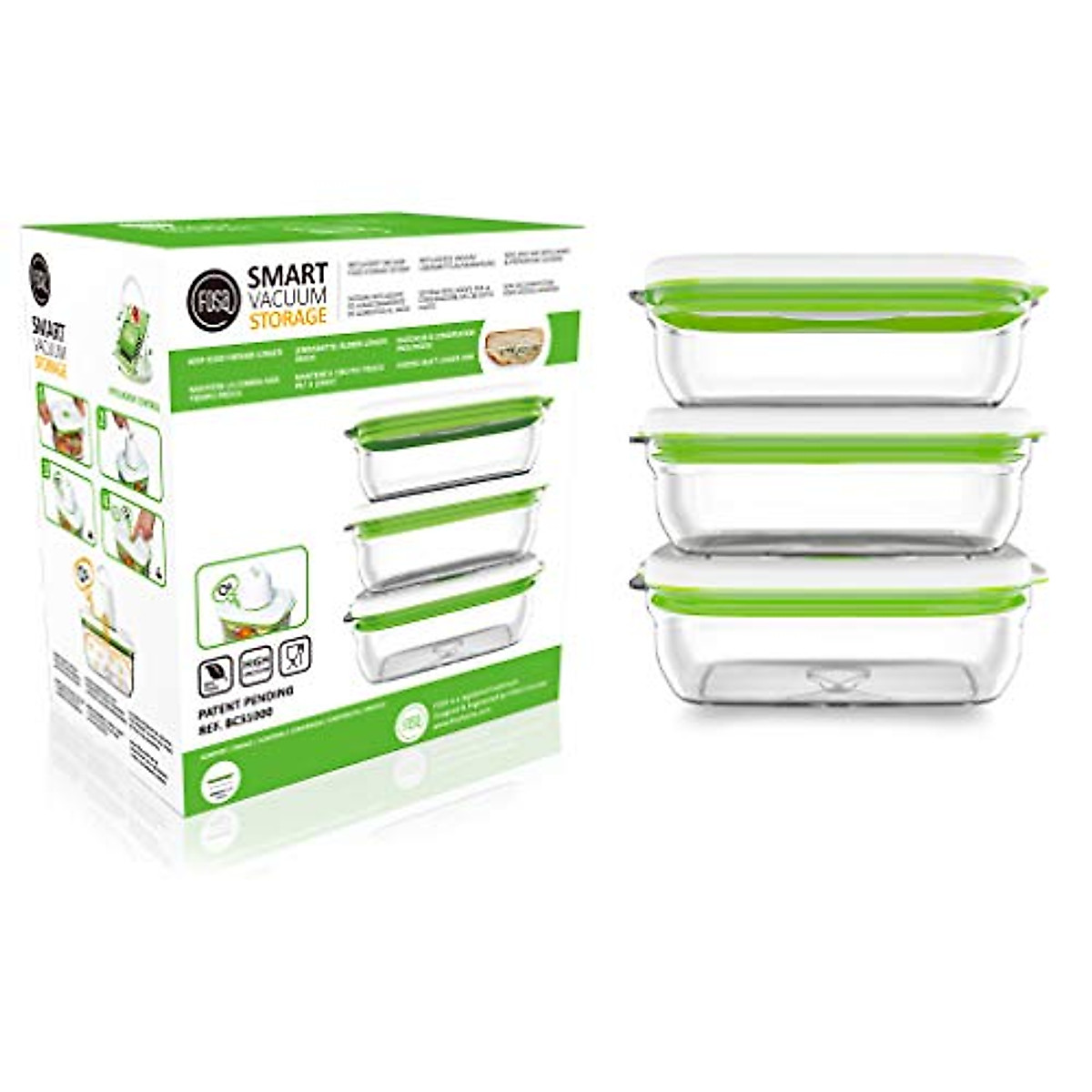 FOSA Vacuum Seal Food Storage System Reusable Small Containers, 3 pack, 34 oz size (Vacuum pump not included)