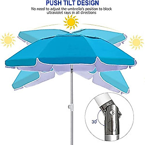 AMMSUN 6.5ft twice folded compact Portable beach umbrella with sand anchor windproof, Push Button Tilt Air vent UV 50+ Protection Fits in a large Suitcase for travel Patio Garden Pool Backyard Sky Blue