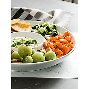 LAUCHUH Porcelain Chip and Dip Serving Set Divided Serving Trays Appetizers and Cheeses Serving Platter Compartment Dish 12-inch set of 1
