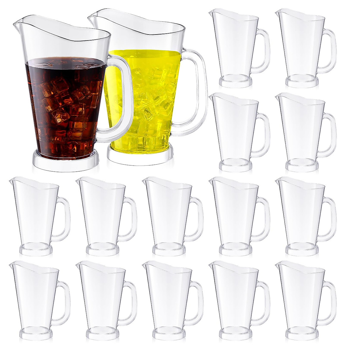 Tioncy 16 Pcs Clear Plastic Drink Pitcher Bulk 34 oz, Water Pitcher with Handle Beverage Pitchers Beer Ice Pitcher Restaurant Serving Jug for Wedding Table Xmas Party Container