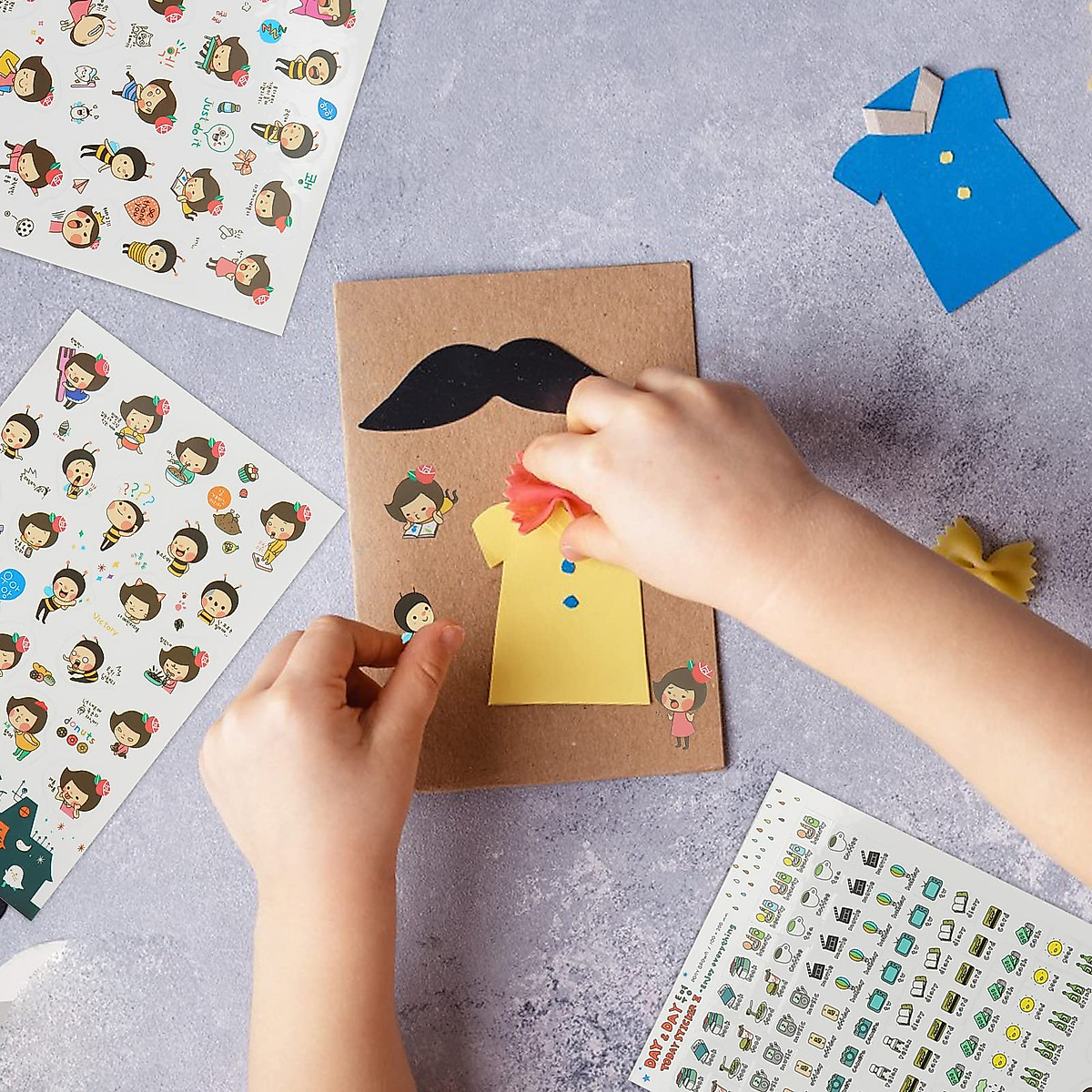 12 Sheets Happy Girl DIY Scrapbook Sticker, Kawaii Cartoon Korean Planner Stickers Set for Diary,Book,Phone and Photo Album