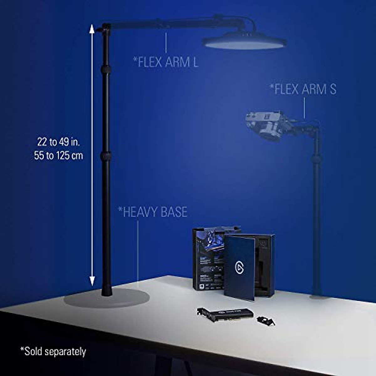 Elgato Master Mount L - Premium Desk Clamp with Pole extendable up to 125cm/49in and 1/4 inch Thread to Mount Lights, Cameras, and Microphones, perfect for Streaming, Videoconferencing, and Studios