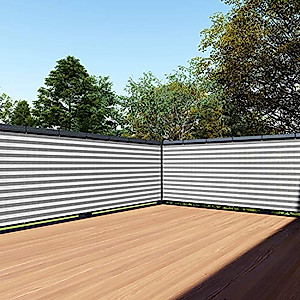 TANG SunShades Depot 35" x 10' White & Grey Stripes Balcony Privacy Screen Fence Windscreen for Porch Deck Outdoor Backyard Patio Balcony to Cover Sun Shade UV-Proof fits Perfectly on 3'x10' Fence