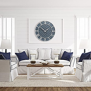 Sixty Times Hamptons - - Wall Clock 24 Inch - - Silent - - Metal & Wood - - Rustic Ocean Blue & White
