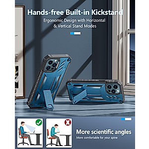 FNTCASE for iPhone 12-Pro-Max Phone Case: Military Grade Drop Proof Protection Mobile Cover with Kickstand | Matte Textured Rugged Shockproof TPU | Protective Sturdy Cases - Blue