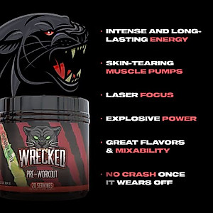 Huge Supplements Wrecked Pre-Workout Powder, 30G+ Ingredients Per Serving to Boost Energy, Pumps, and Focus with L-Citrulline, Beta-Alanine, Hydromax, L-Tyrosine, and No Useless Fillers (40 Servings)