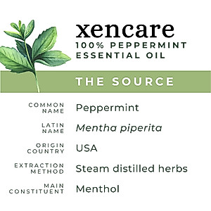 xencare Peppermint USDA Organic Food Grade Essential Oil | 100% Pure Natural Undiluted | Edible & Safe to Ingest & for Skin | Premium Aromatherapy for Diffusers Baths & Topical Use (0.33 fl oz, 10ml)