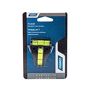 Camco RV T Level | Assists You in Leveling Your RV | For Front-to-Back and Side-to-Side Leveling | Screw-Mounted (25543), Green,black