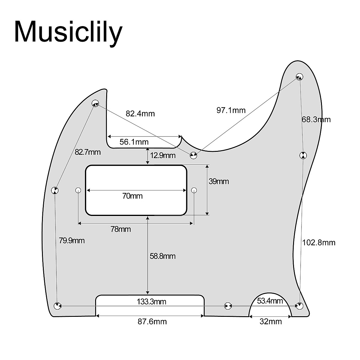 Musiclily 8 Hole Humbucker Tele Pickguard HH Scratch Plate for Fender American/Mexican Standard Telecaster Modern Style Electric Guitar, 3 Ply Black