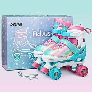 G4Free Kids Roller Skates for Girls, 4 Size Adjustable Roller Skates with Light Up Wheels for Toddlers Children Outdoor Indoor