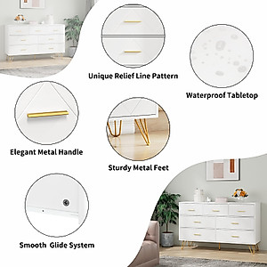 CARPETNAL White Dresser for Bedroom, 7 Drawer Dresser with Wide Drawers and Metal Handles, Wood Dressers & Chests of Drawers for Hallway, entryway.